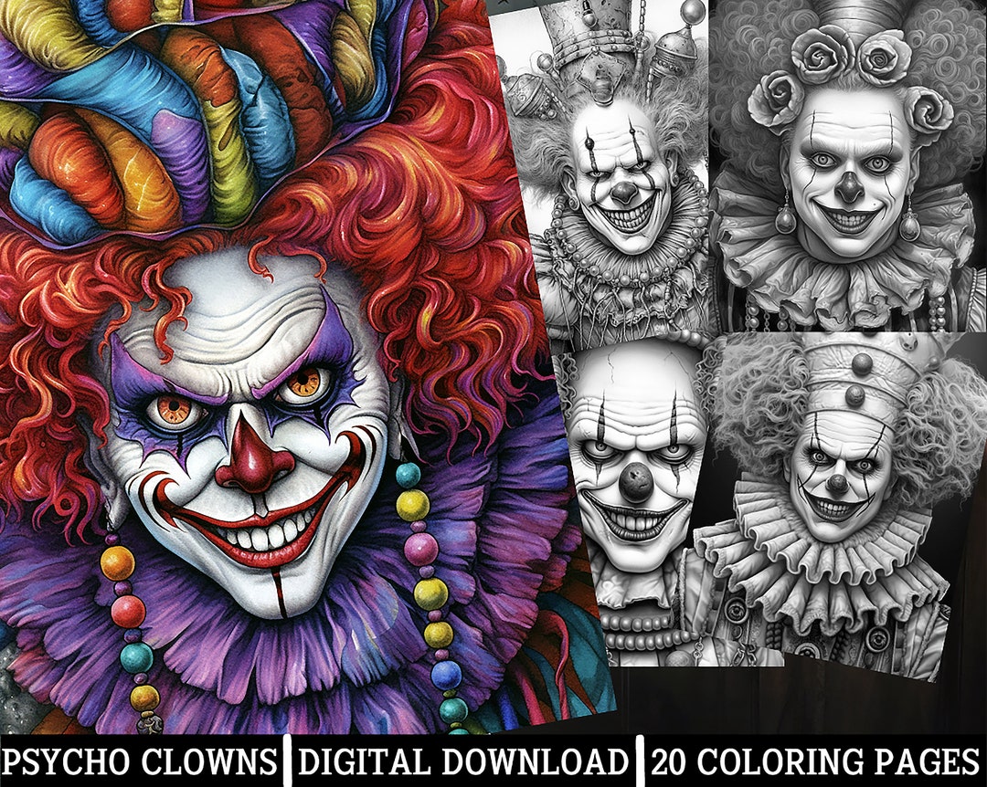 Psycho Clowns "2" Coloring Pages,for Adults - Instant Download ...