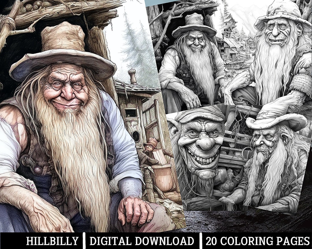 Hillbilly Coloring Pages for Adults - Instant Download - Grayscale ...
