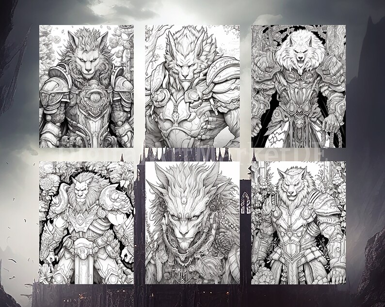 Feral Knights Coloring Pagesfor Adults Instant Download - Etsy