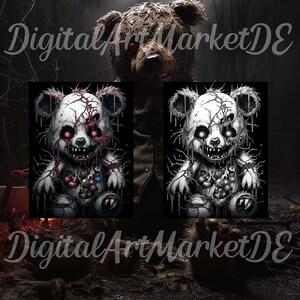 Zombie Teddy Coloring Pages for Adults - Instant Download - Grayscale ...