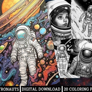 Astronauts in Space Coloring Pages, Adults + Kids- Instant Download ...