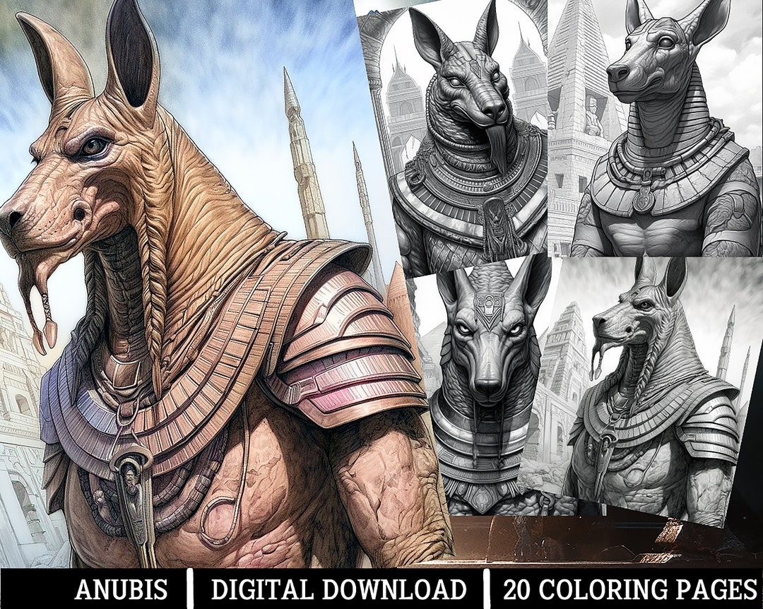 Anubis Inspired Coloring Pages,for Adults Instant Download Grayscale ...