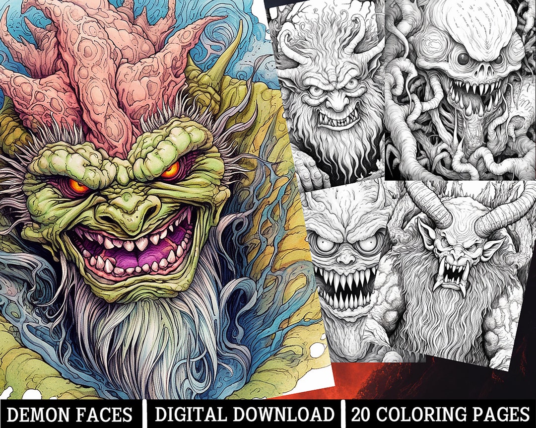 Demonic Faces Coloring Pagesfor Adults Instant Download - Etsy