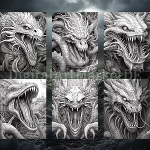 Leviathan Coloring Pages for Adults Instant Download Grayscale Coloring ...