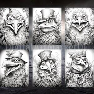 Absurd Penguins Coloring Pages for Adults Instant Download grayscale ...