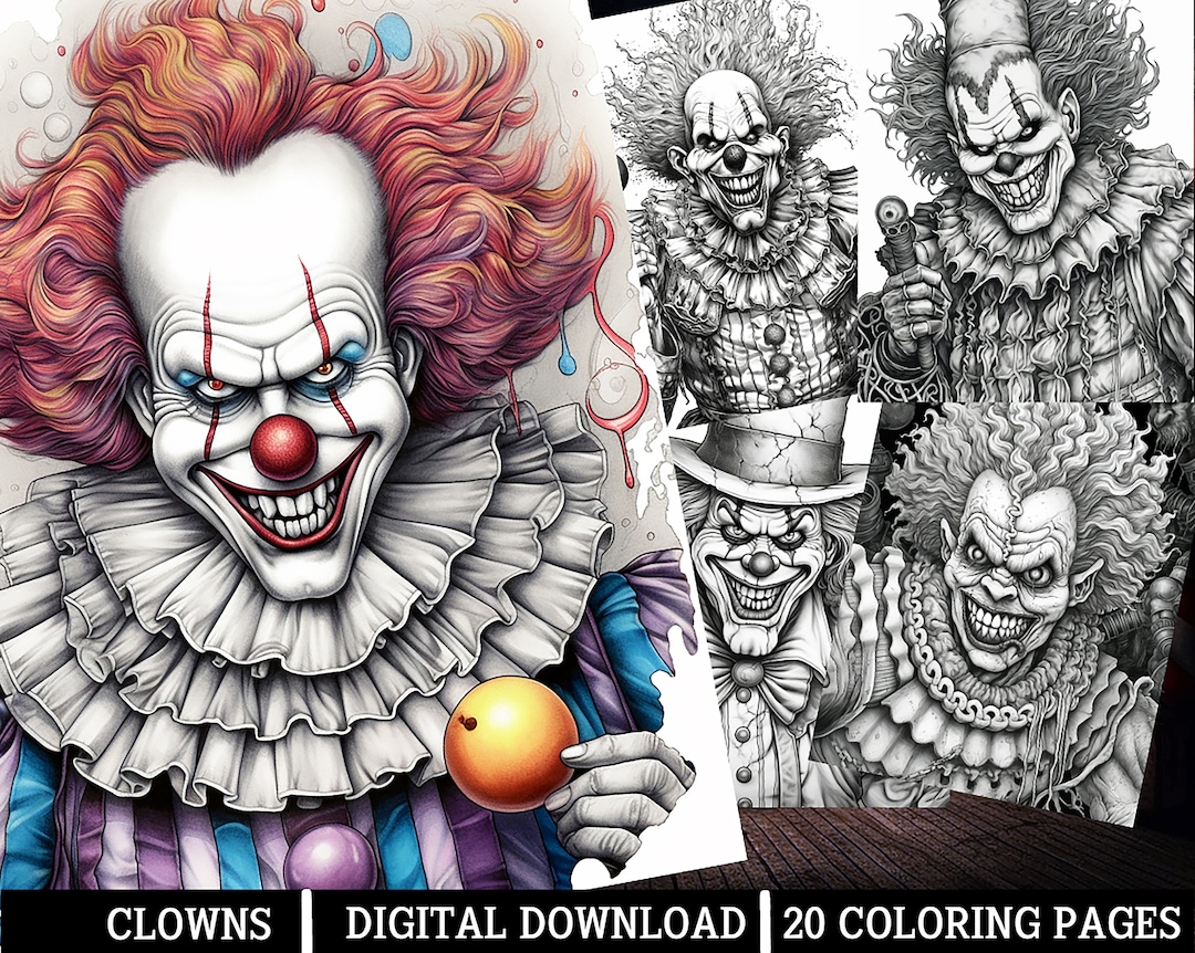 Psycho Clowns "6" Coloring Pages,for Adults - Instant Download ...