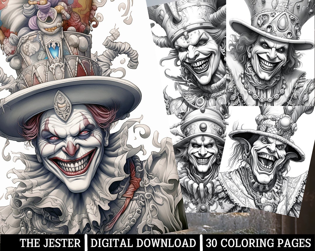 The Jester Coloring Pages,for Adults - Instant Download -grayscale ...