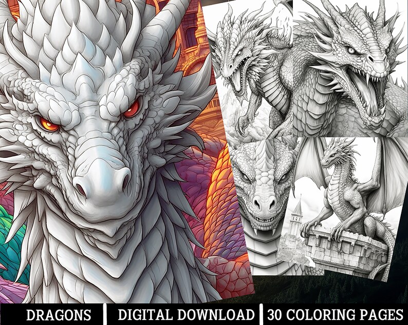 Majestic Dragon Coloring Page Adults Kids Instant Download - Etsy