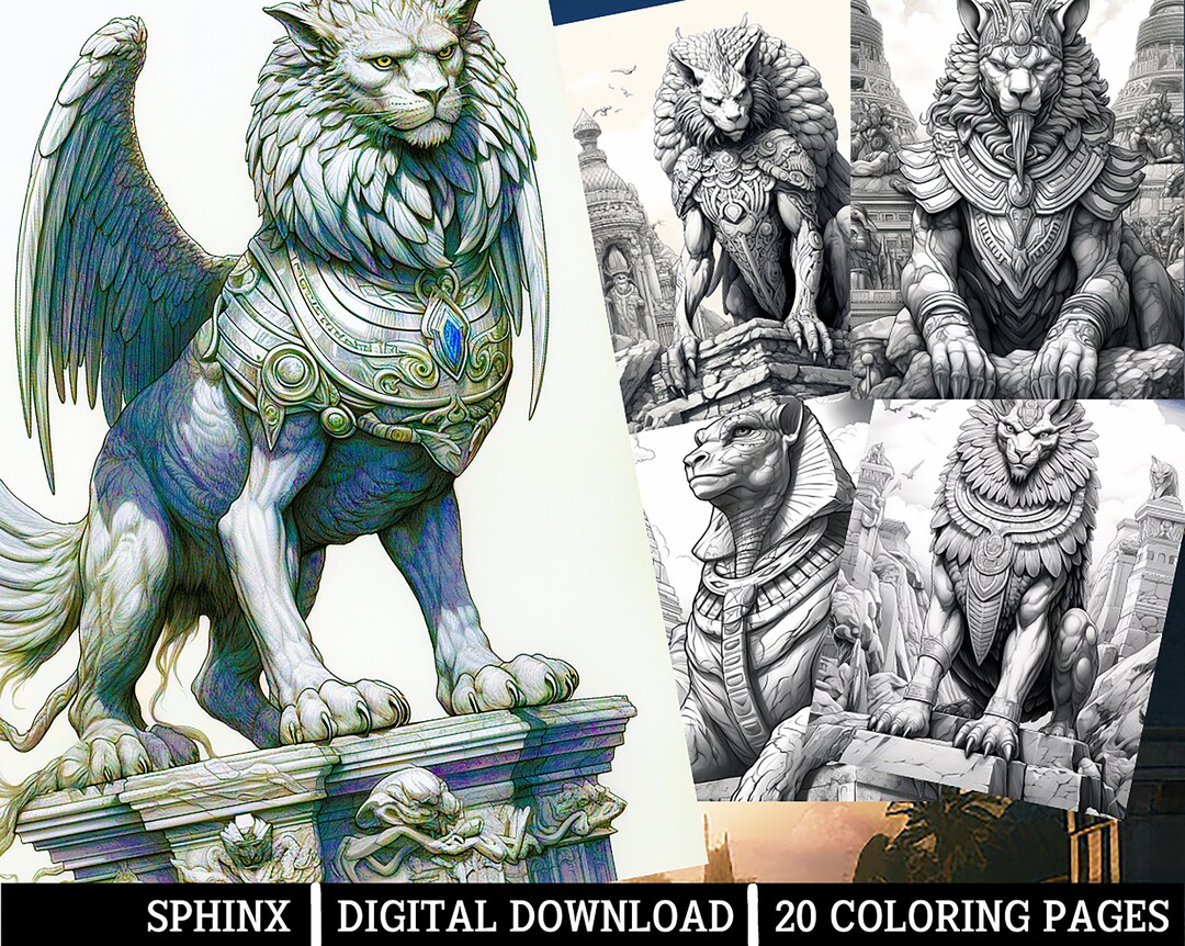 Sphinx Coloring Pages for Adults instant Download grayscale Coloring ...