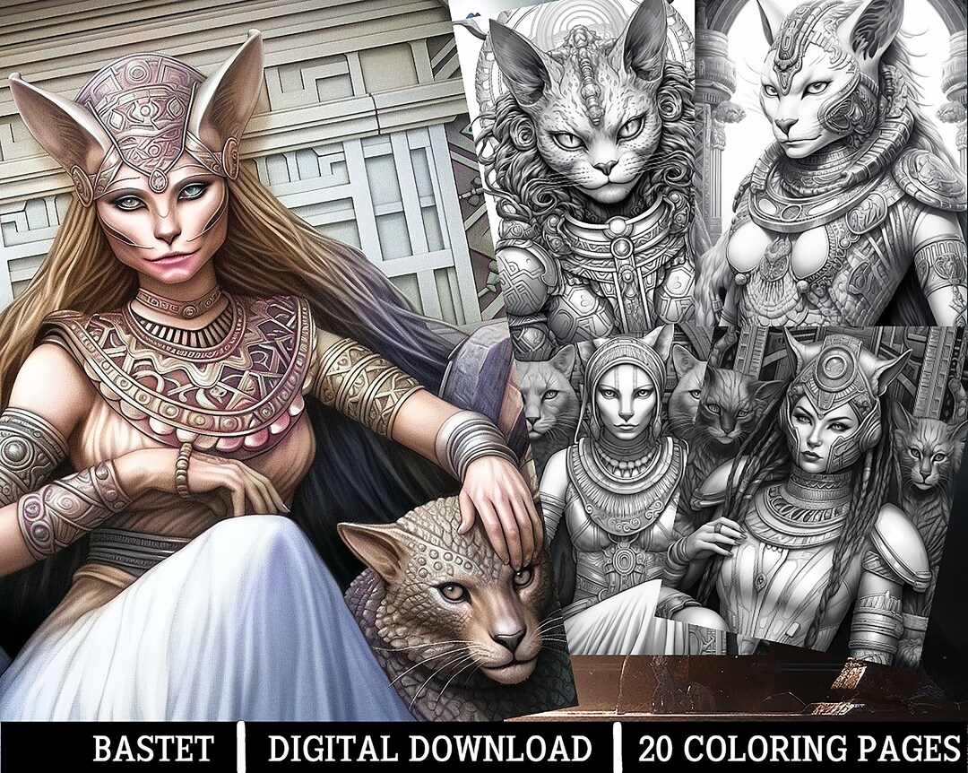 Bastet Cat Goddess Coloring Pages,for Adults - Instant Download ...