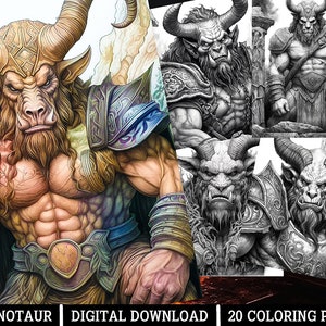 Minotaur Coloring Pages,for Adults - Instant Download -grayscale ...