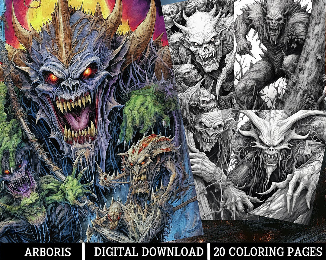 Daemon Arboris Coloring Pages,for Adults - Instant Download - Grayscale ...