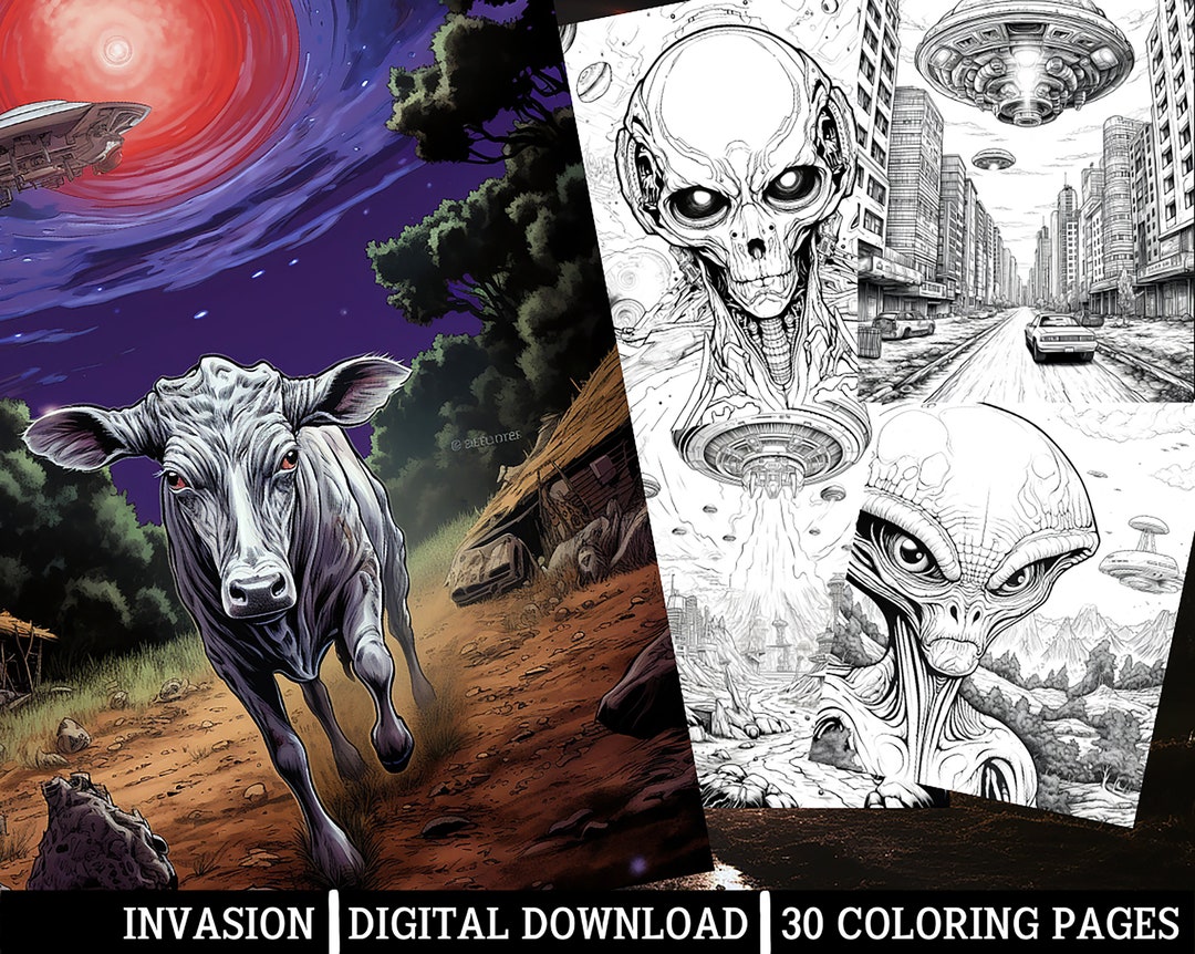 Invasion Coloring Pages for Adults instant Download grayscale Coloring ...