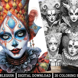 Harlequins Coloring Pages,for Adults - Instant Download -grayscale ...