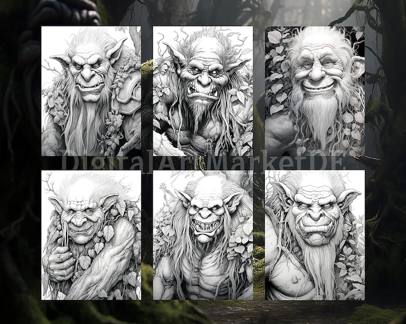 Troll Coloring Pages for Adults Instant Download grayscale - Etsy