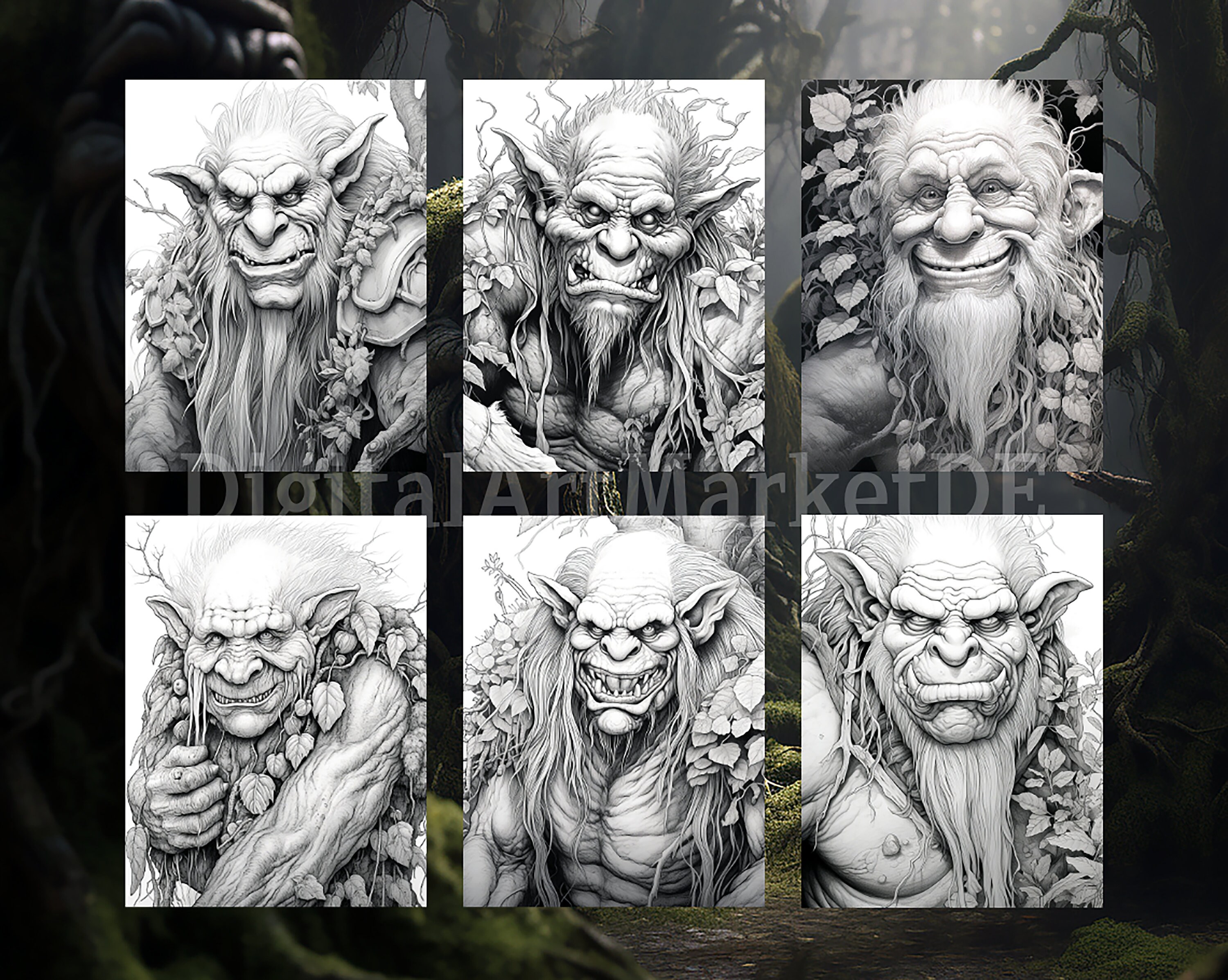 Troll Coloring Pages for Adults Instant Download grayscale - Etsy