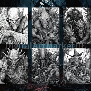 Daemon Arboris Coloring Pages,for Adults Instant Download Grayscale ...