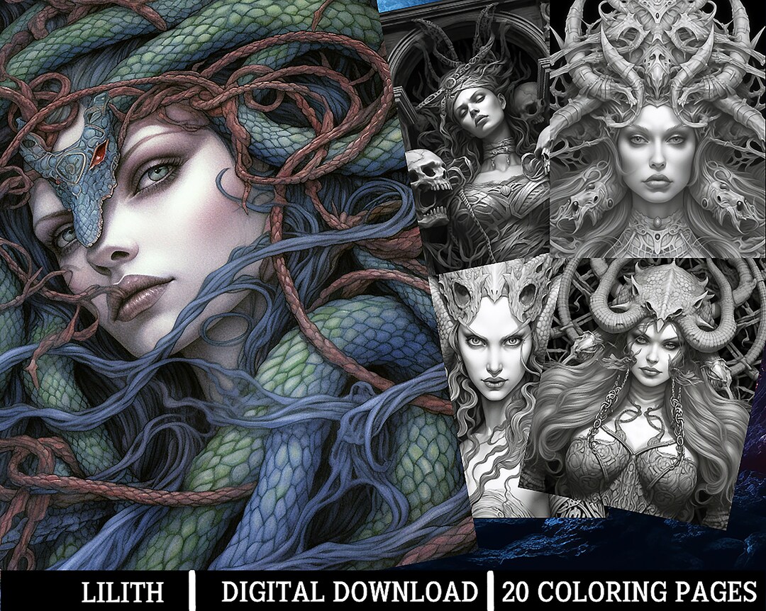 Lilith Coloring Pages,for Adults - Instant Download - Grayscale ...