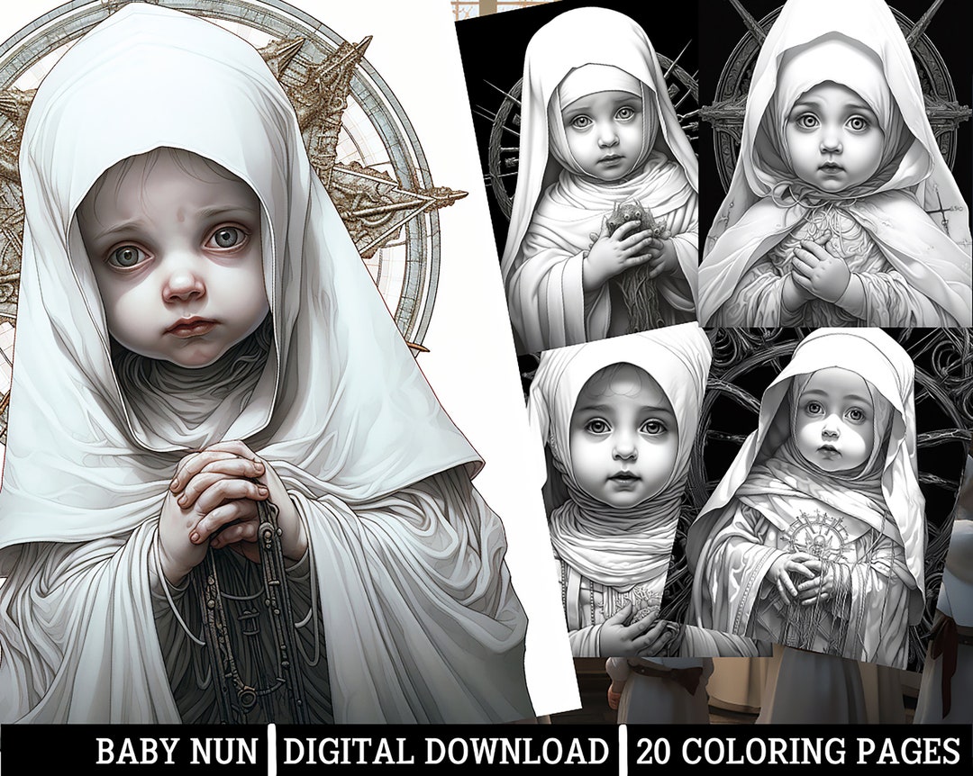 Baby Nun Coloring Pages for Adults instant Download grayscale Coloring ...