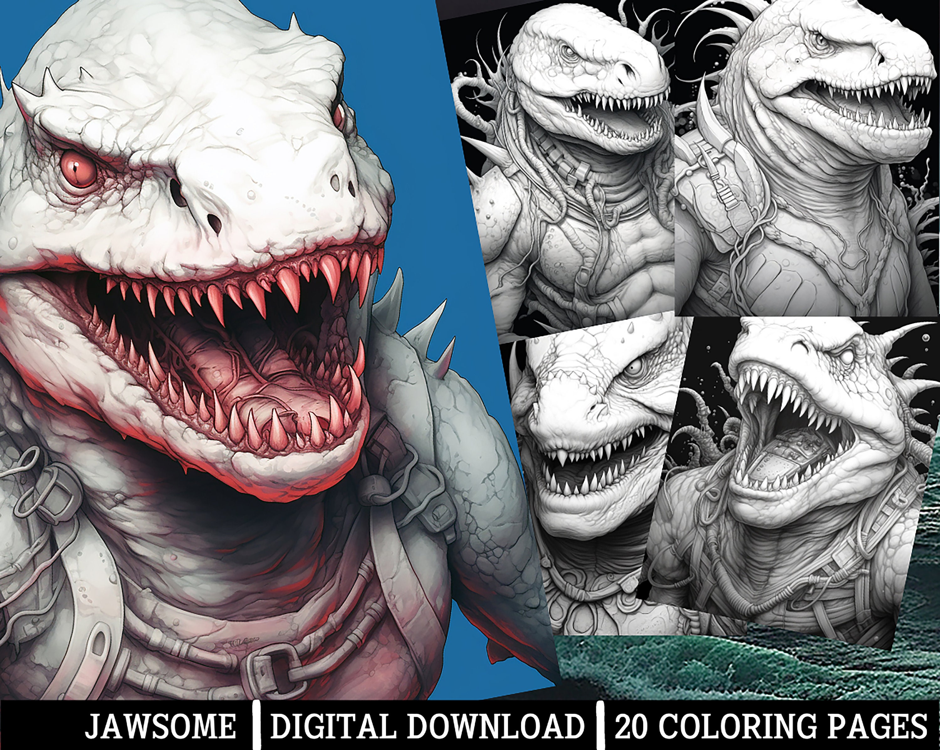 Jawsome Coloring Pages for Adults Instant Download - Etsy