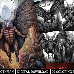 The Mothman Coloring Pages,for Adults instant Download grayscale ...