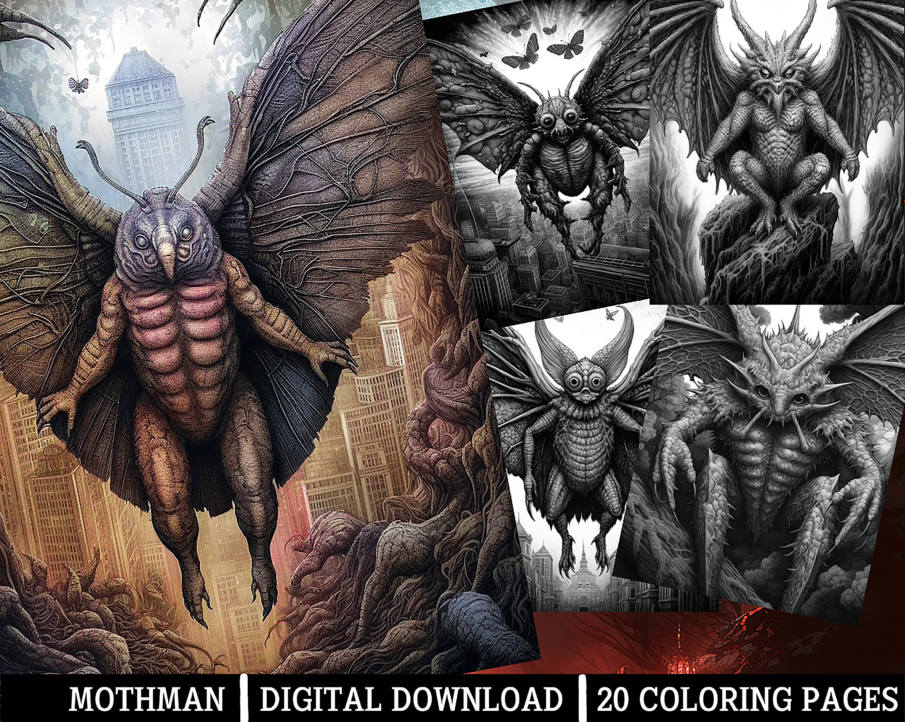 The Mothman Coloring Pagesfor Adults instant Download - Etsy