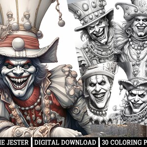 The Jester Coloring Pages,for Adults - Instant Download -grayscale ...
