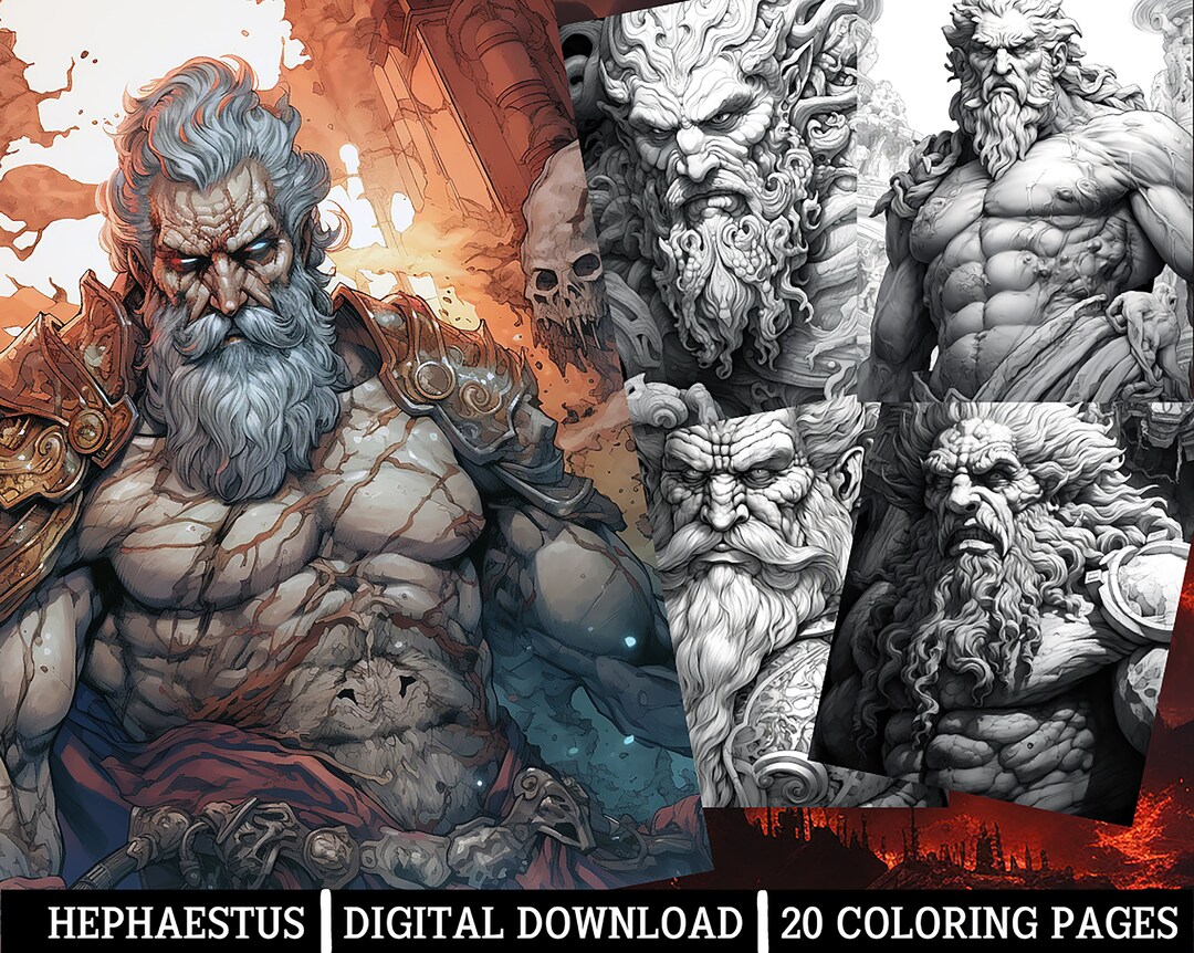 Hephaestus Coloring Pages for Adults Instant Download grayscale ...