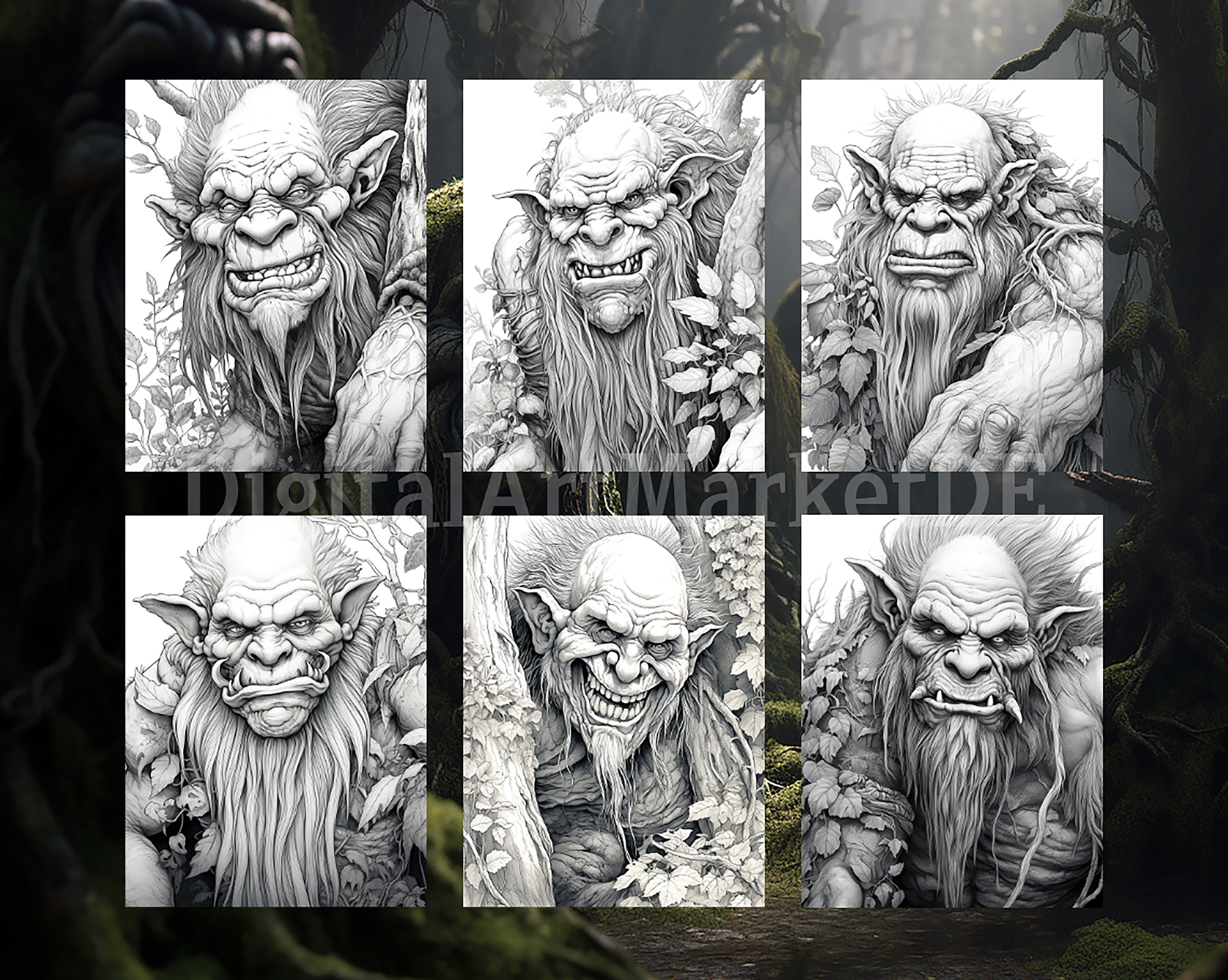 Troll Coloring Pages for Adults Instant Download grayscale - Etsy