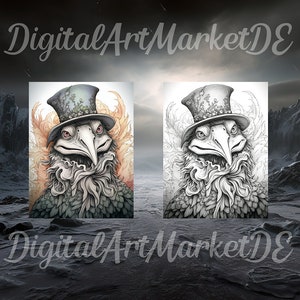 Absurd Penguins Coloring Pages for Adults Instant Download grayscale ...