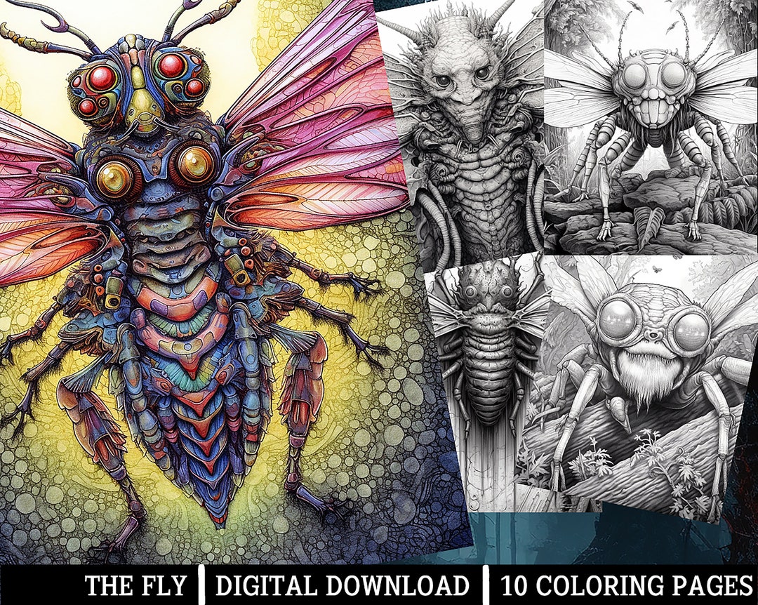 The Fly Inspired Coloring Pages for Adults Instant Download Grayscale ...