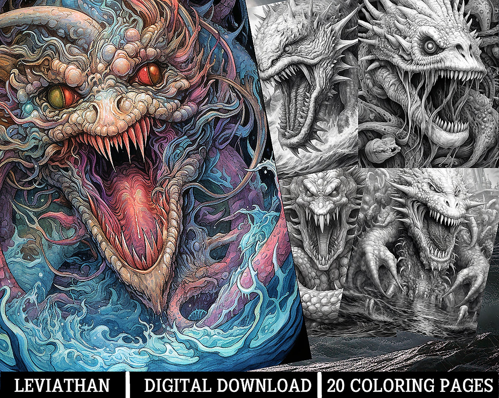 Leviathan Coloring Pages for Adults Instant Download - Etsy
