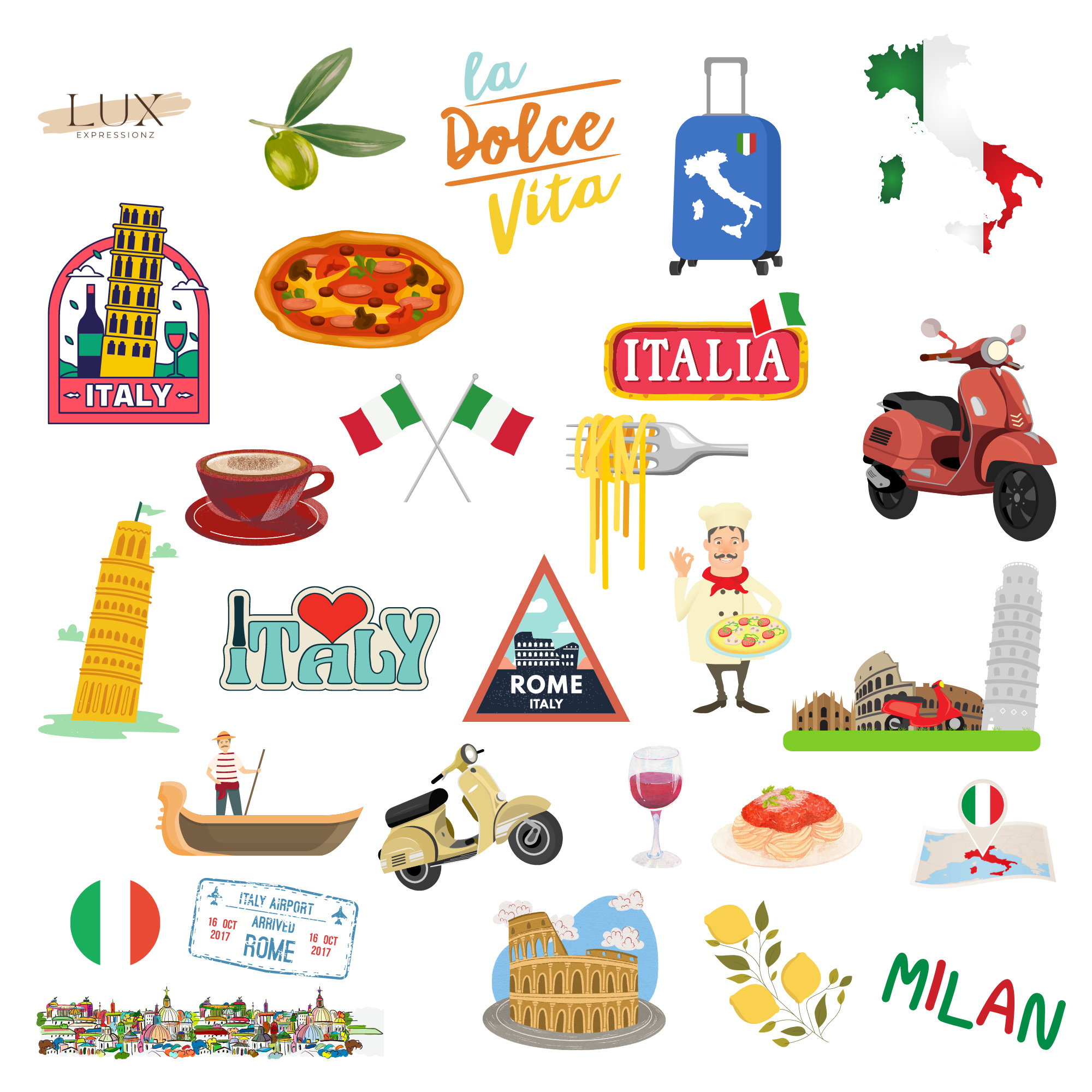 Italy Stickers | Digital Planner Stickers Motivational | Pre-cropped ...