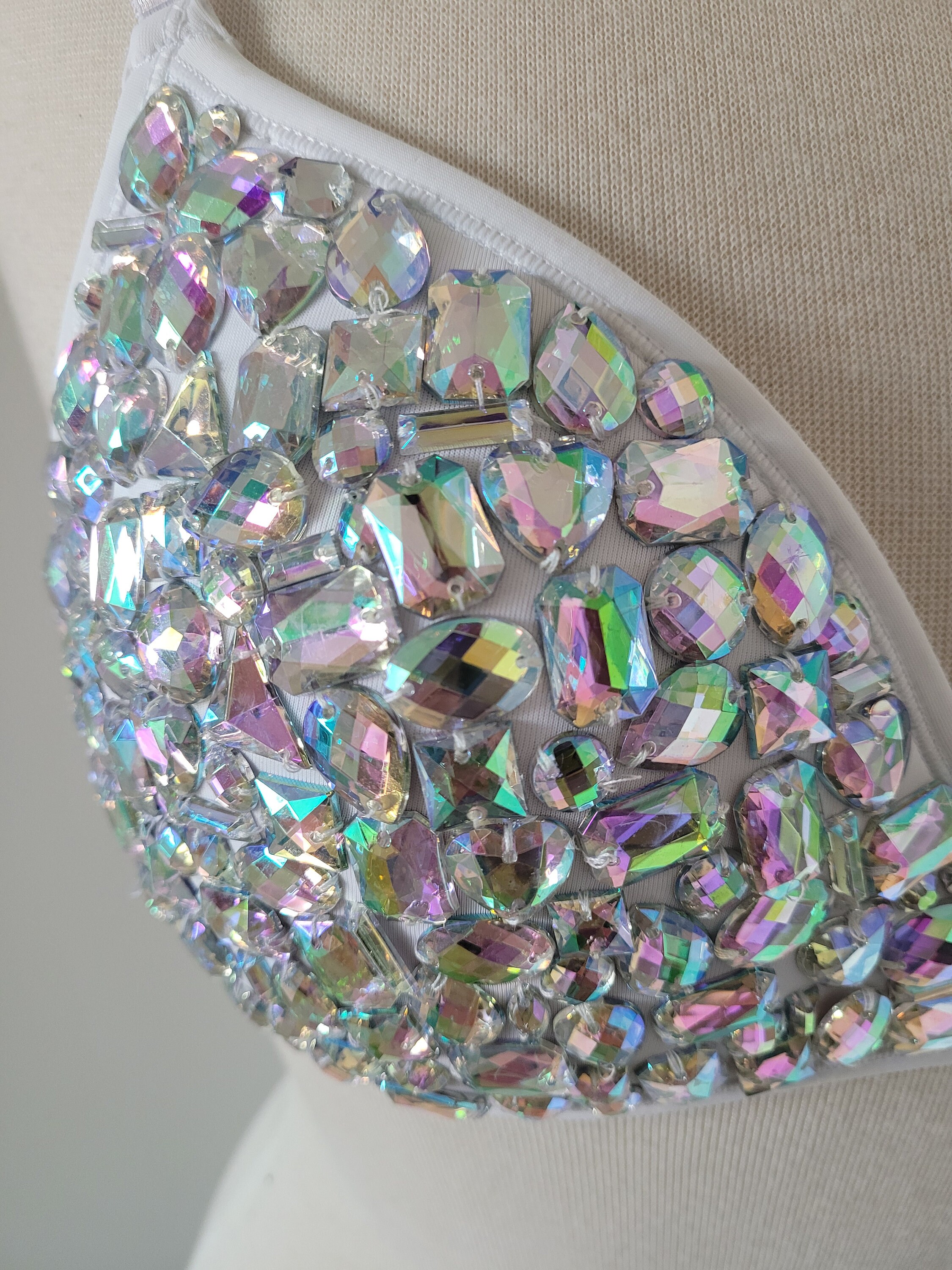 White Bra With Handsewn Aurora Borealis Jewels- Upcycled - Etsy