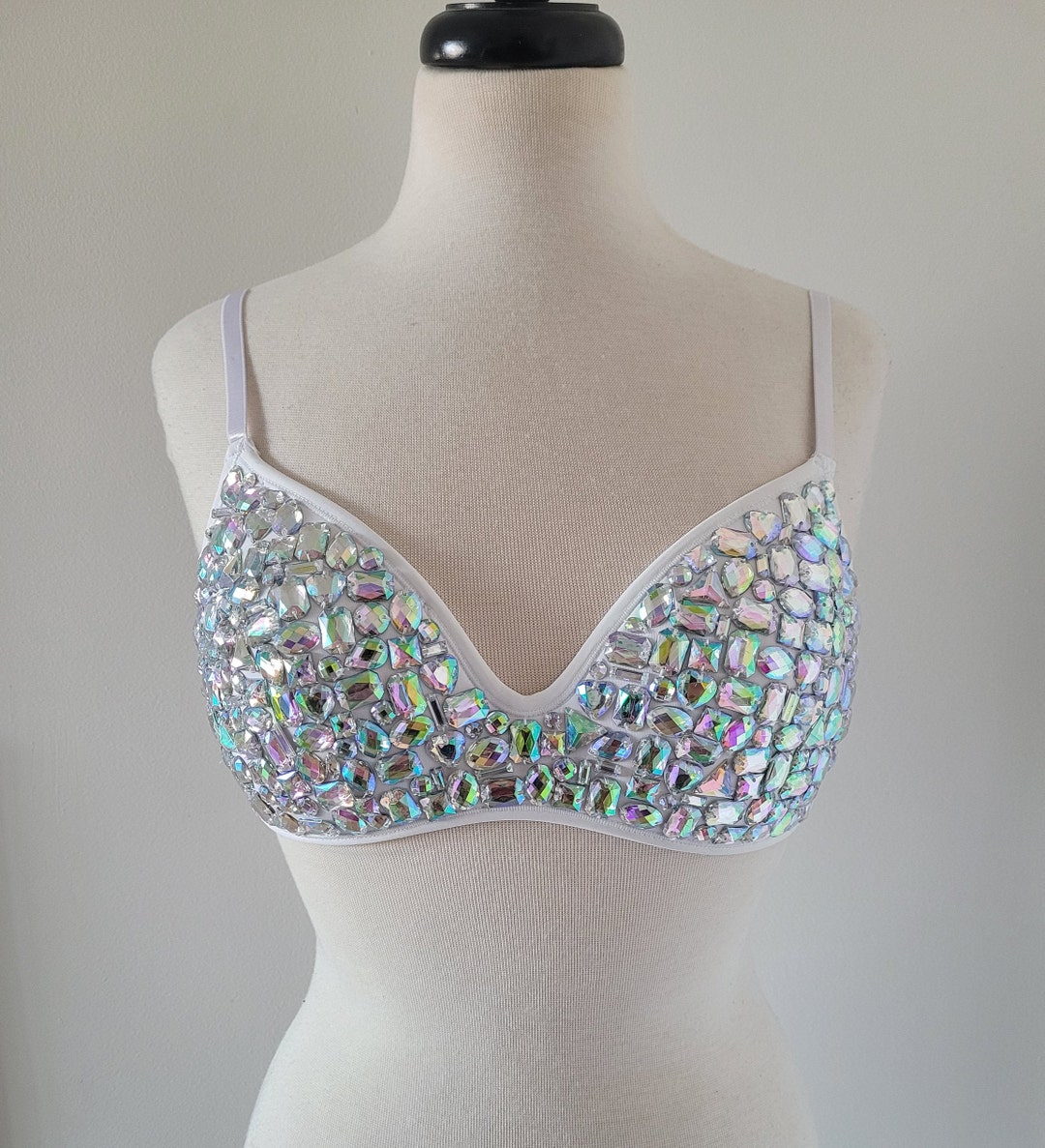 White Bra With Handsewn Aurora Borealis Jewels- Upcycled - Etsy