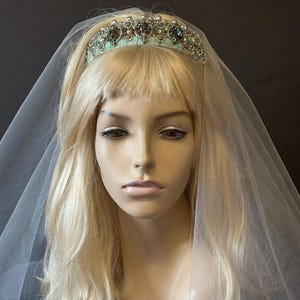 Aqua Velvet Bridal Tiara With Vintage Crystals & Veil - Etsy