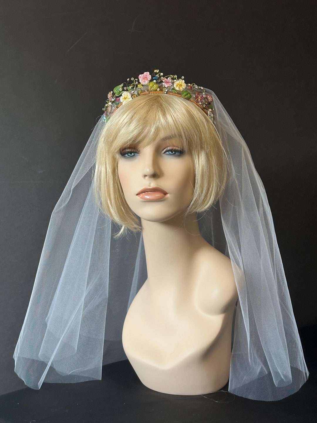 Amazing Wedding Tiara Metallic Hand Painted Garland Flowers Unusual ...