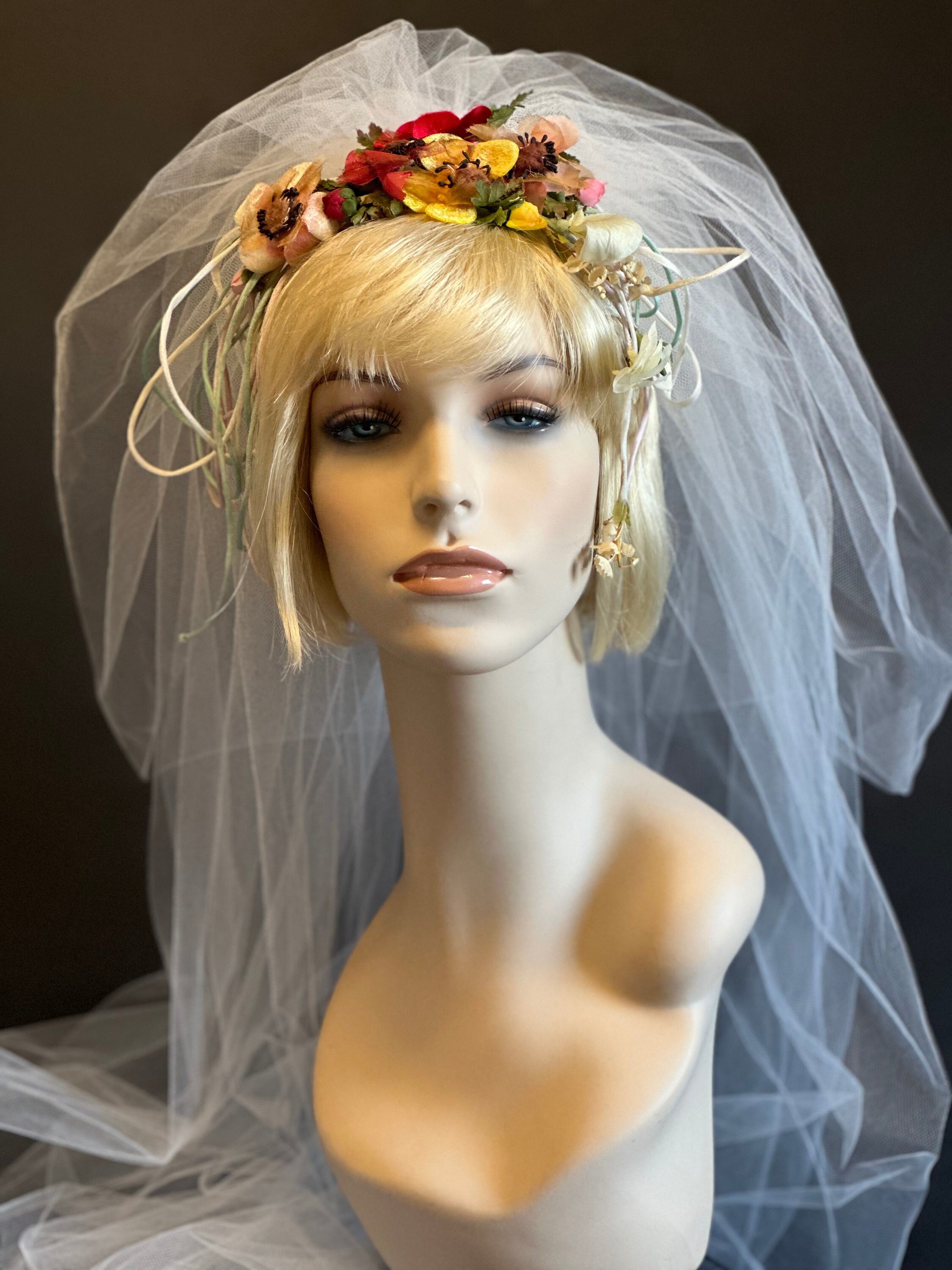 Floral Poppy Bridal Headpiece and Veil Wedding Bridal Head Ornament ...