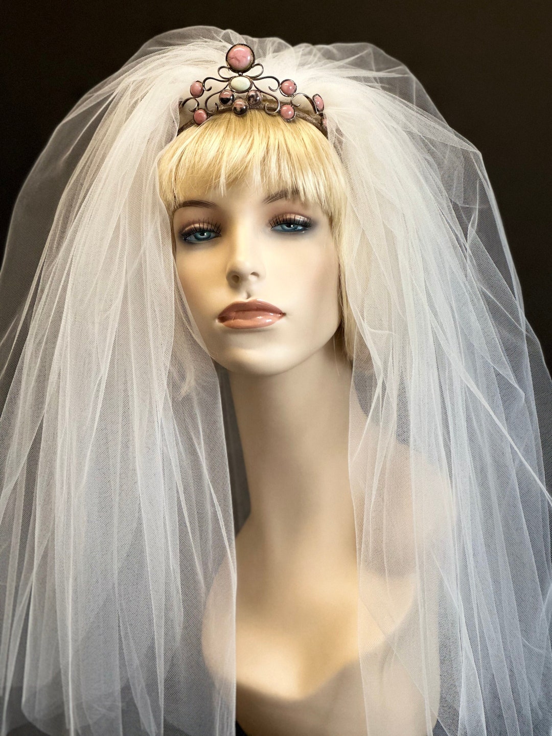 Pinkish Bridal Tiara Sterling Silver Wedding Head Piece Rhodonite ...