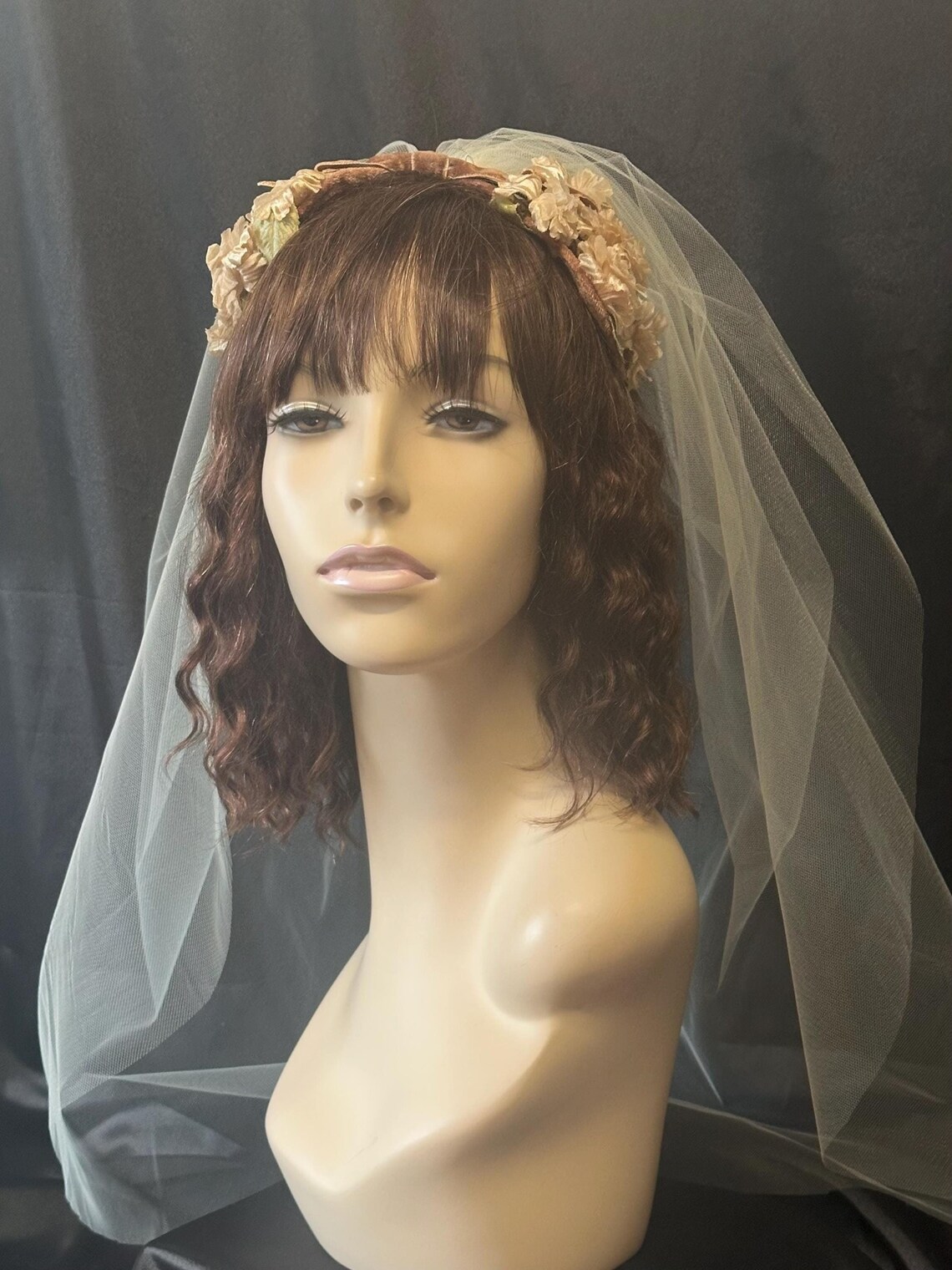 Vintage 60s French Bibi Bridal Headpiece: Ivory Flowers, Velvet Bow ...