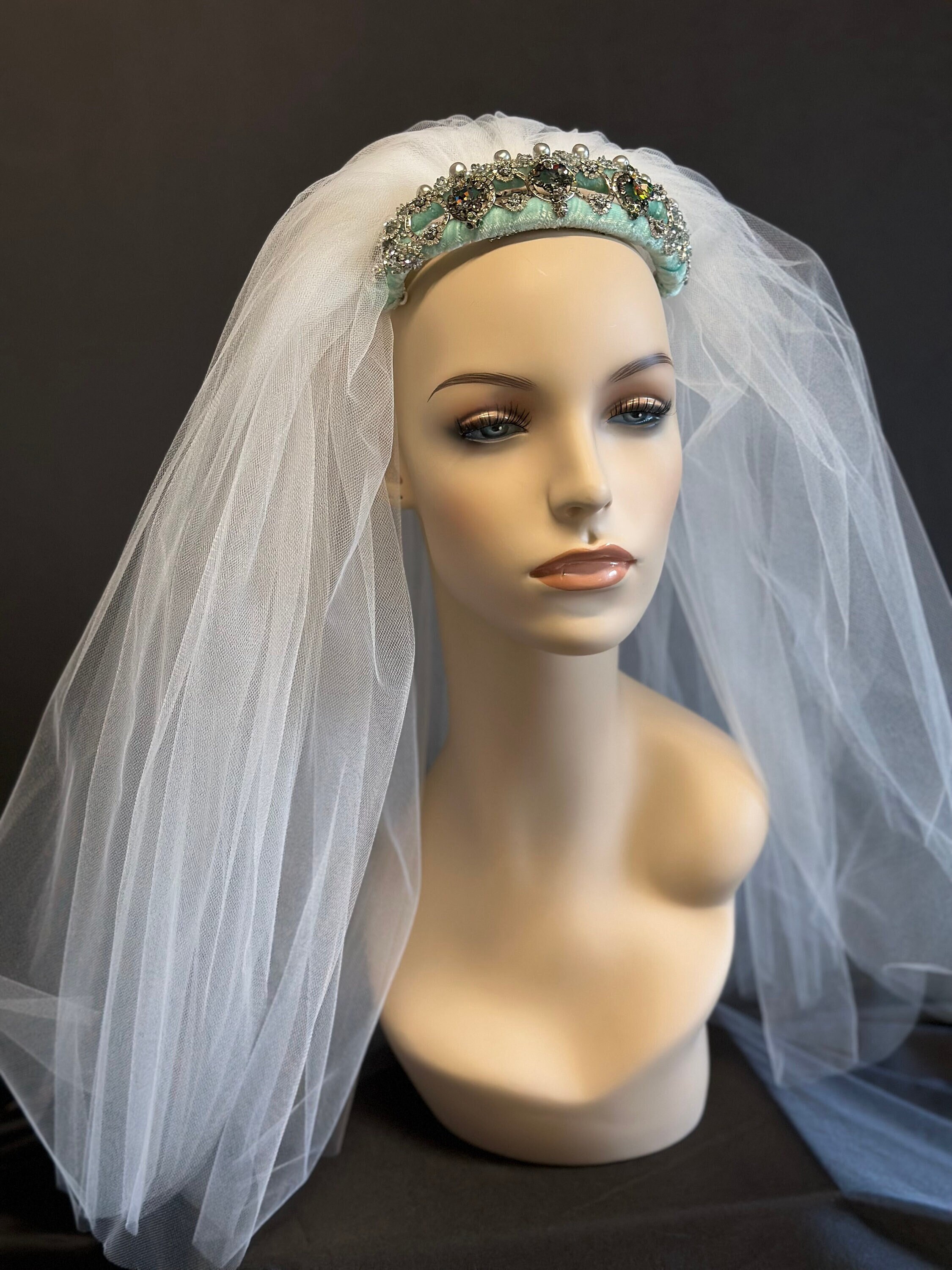 Aqua Blue Velvet Bridal Tiara Vintage Crystal Hand Embroidered - Etsy