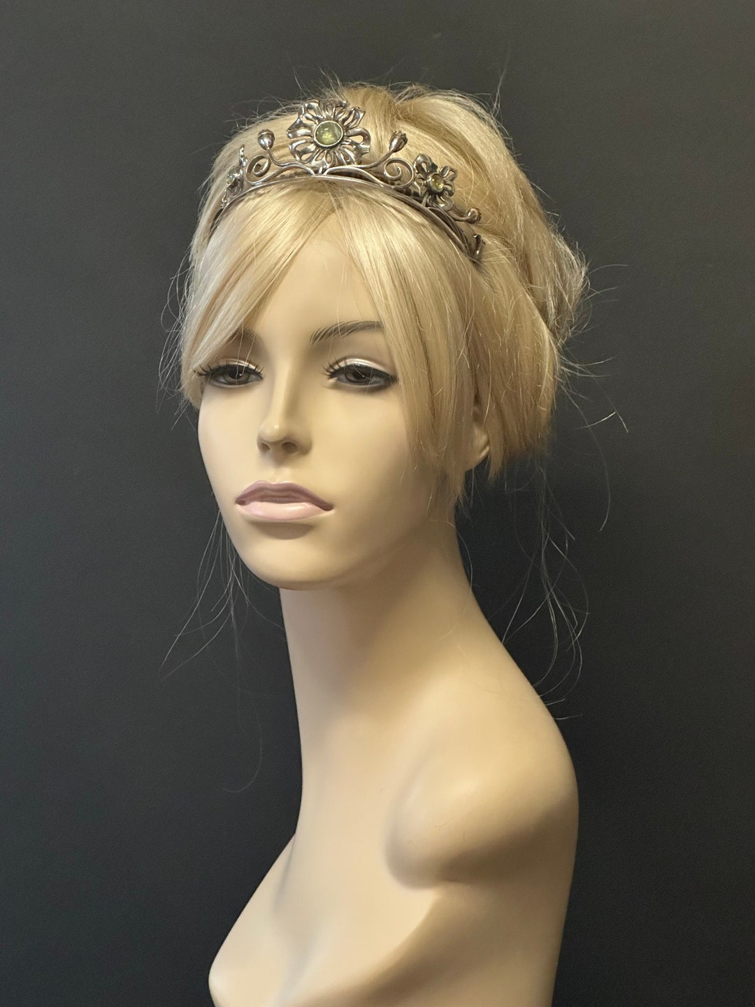 Solid 925 Cast Sterling Silver Bridal Tiara Pink Coral Aqua Gems ...