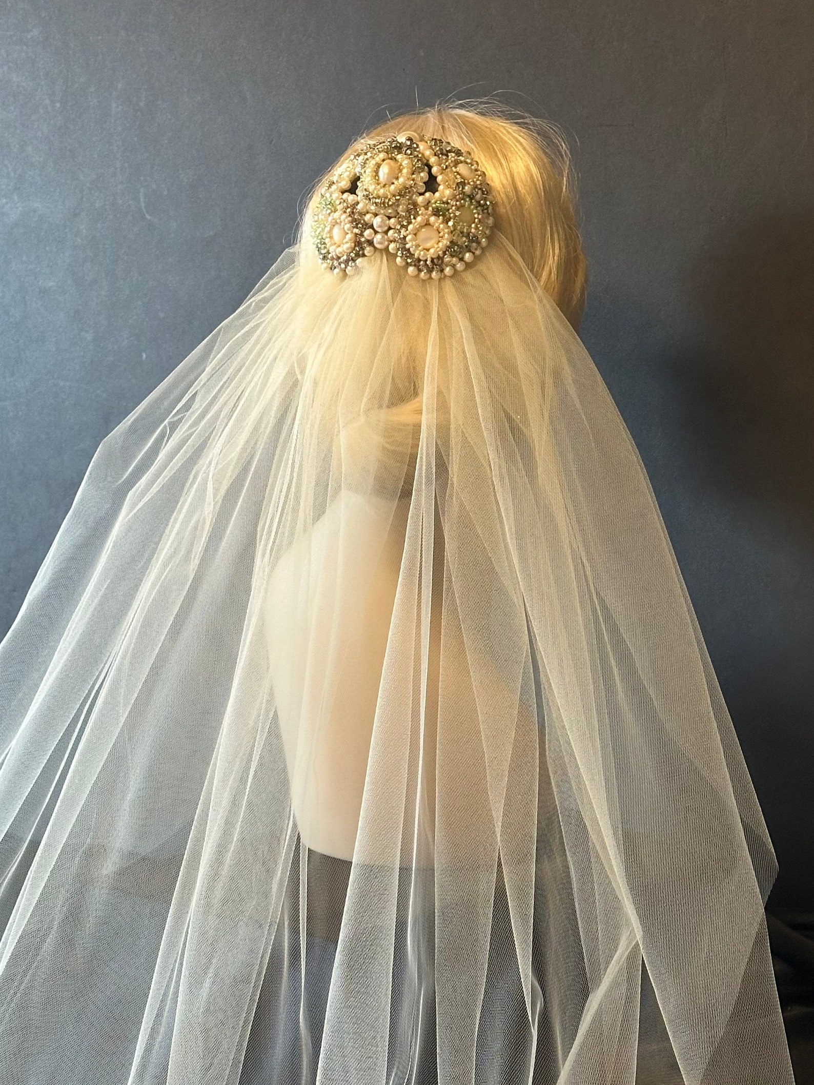 Bridal Bejeweled Chignon Cover Embroidered Pearls Crystals Colored ...