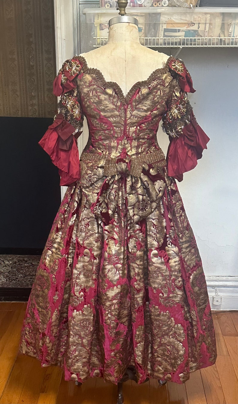 Crimson Red Velvet Brocade Wedding Late 1800 Fashion Red and Gold ...