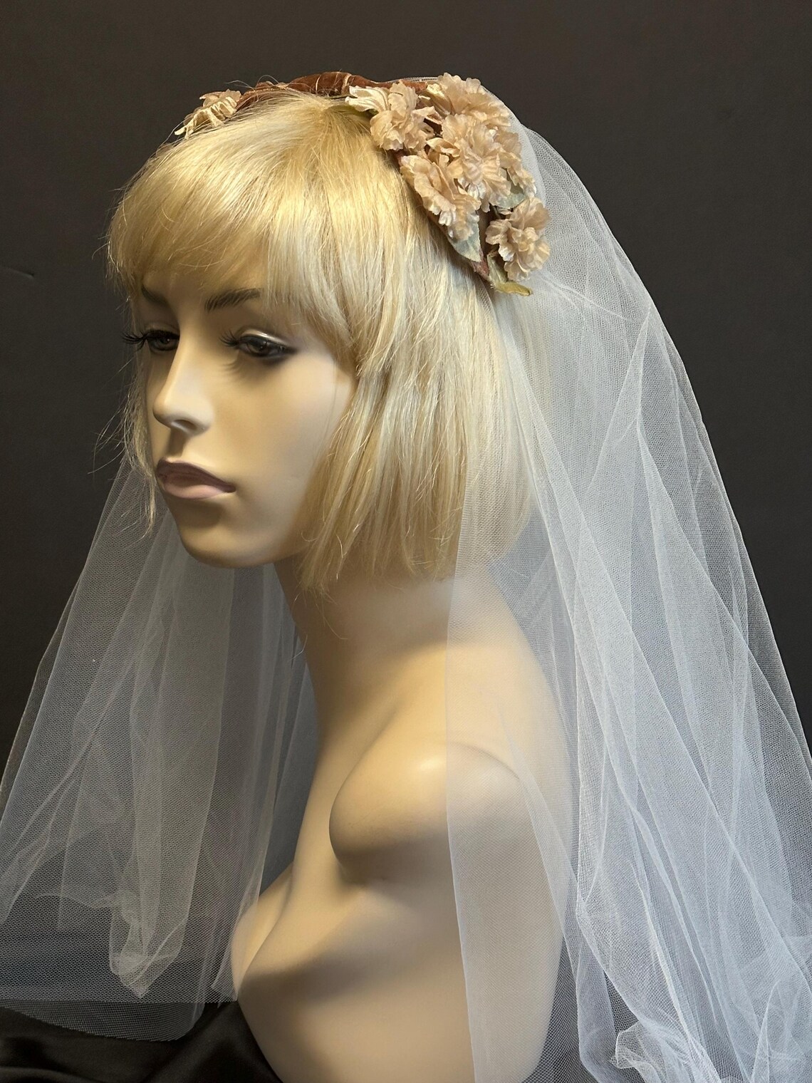 Vintage 60s French Bibi Bridal Headpiece: Ivory Flowers, Velvet Bow ...