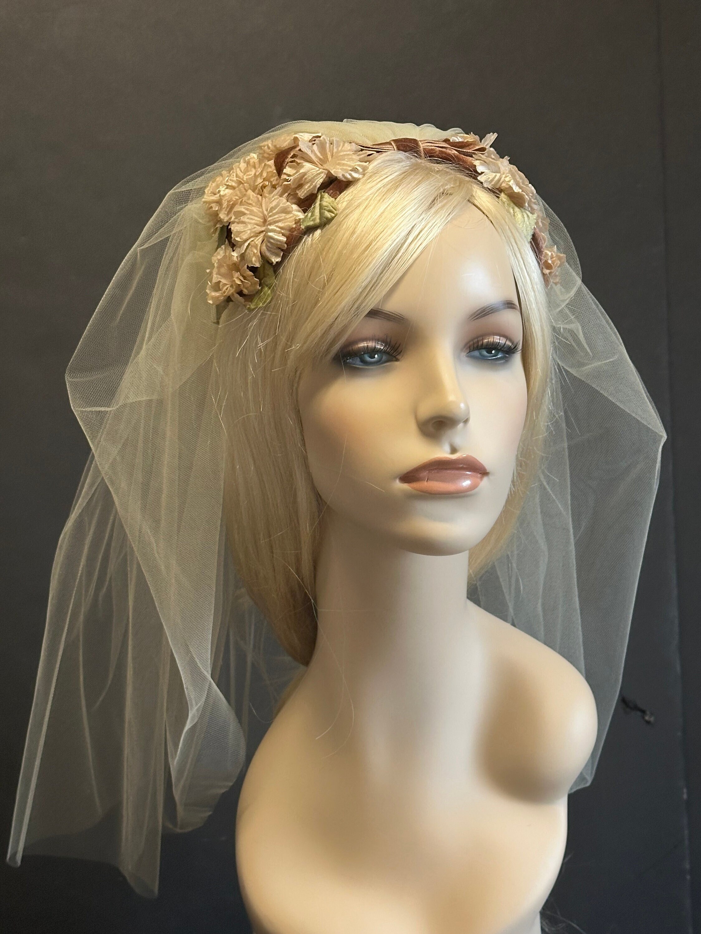 Vintage 60s French Bibi Bridal Headpiece: Ivory Flowers, Velvet Bow ...