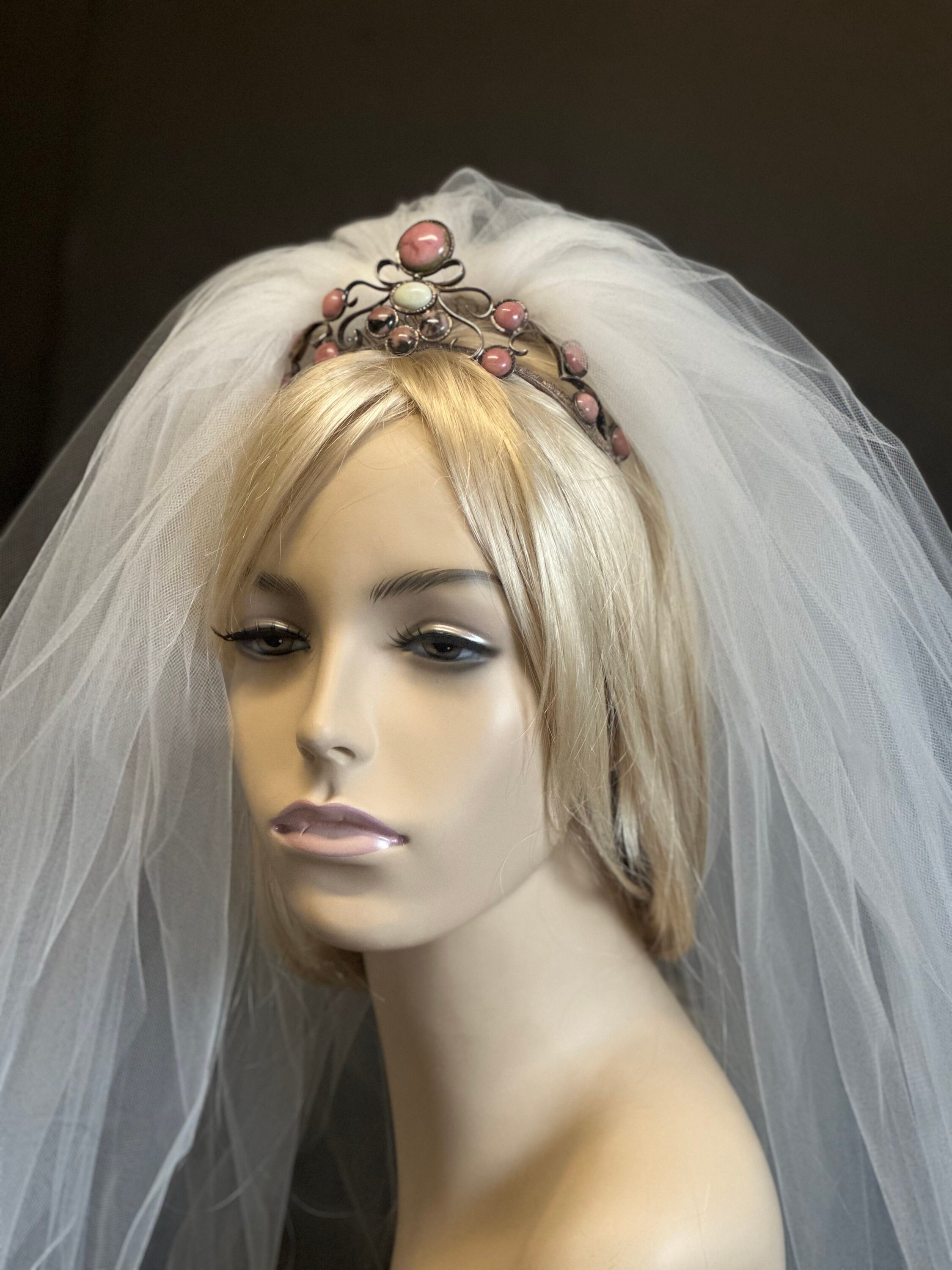 Pinkish Bridal Tiara Sterling Silver Wedding Head Piece Rhodonite ...