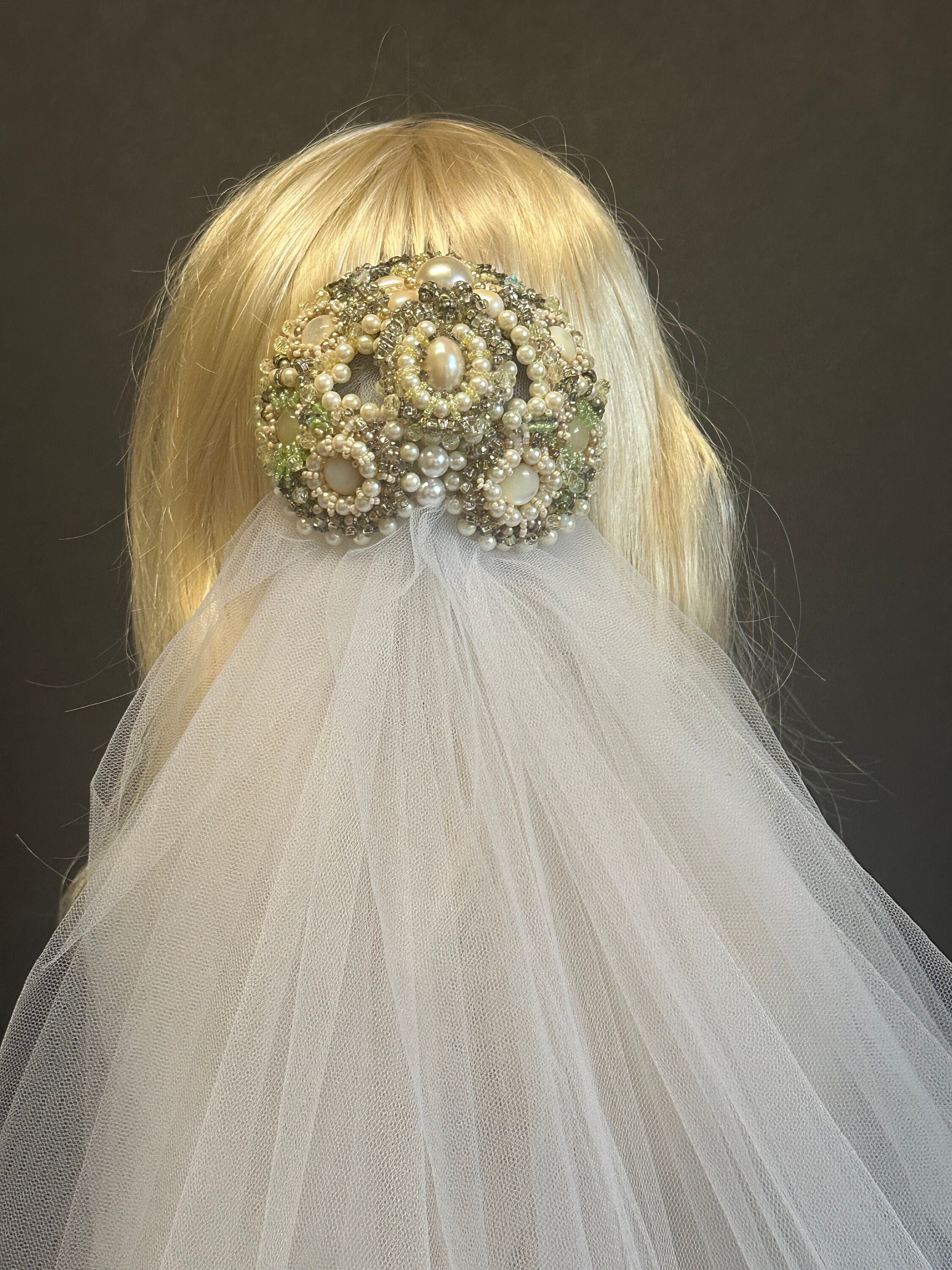 Bridal Bejeweled Chignon Cover Embroidered Pearls Crystals Colored ...