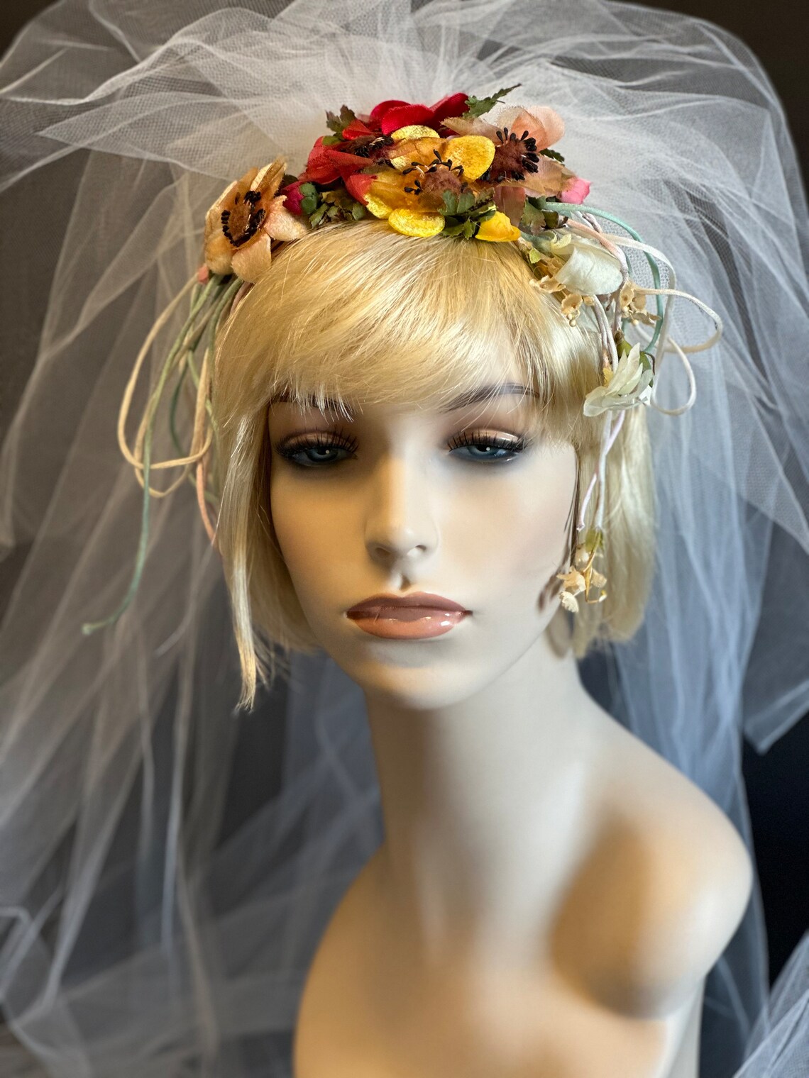 Floral Poppy Bridal Headpiece and Veil Wedding Bridal Head Ornament ...