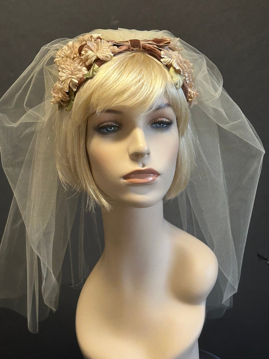 Vintage 60s French Bibi Bridal Headpiece: Ivory Flowers, Velvet Bow ...